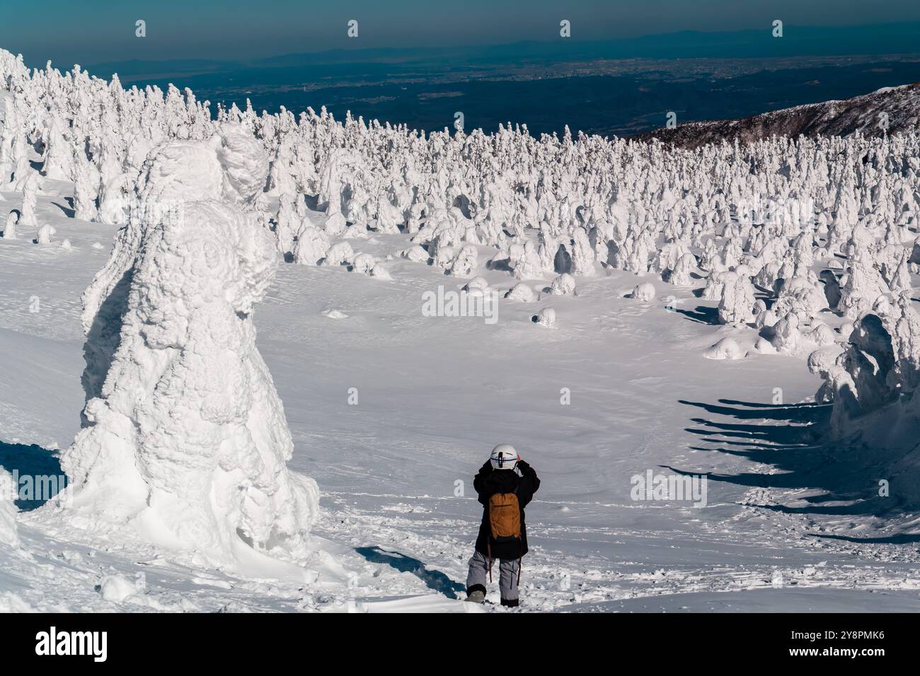 Hikers exploring the frozen Snow Monsters at Zao, Yamagata, Japan Stock ...
