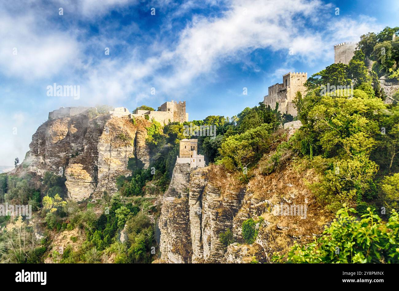 View over the scenic medieval Castle of Venus in the town of Erice ...