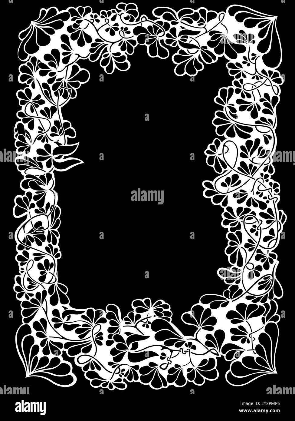 White floral frame illustration with black background Stock Photo - Alamy