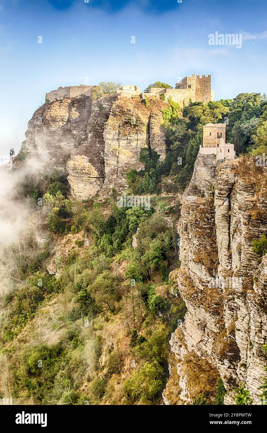 View over the scenic medieval Castle of Venus in the town of Erice ...