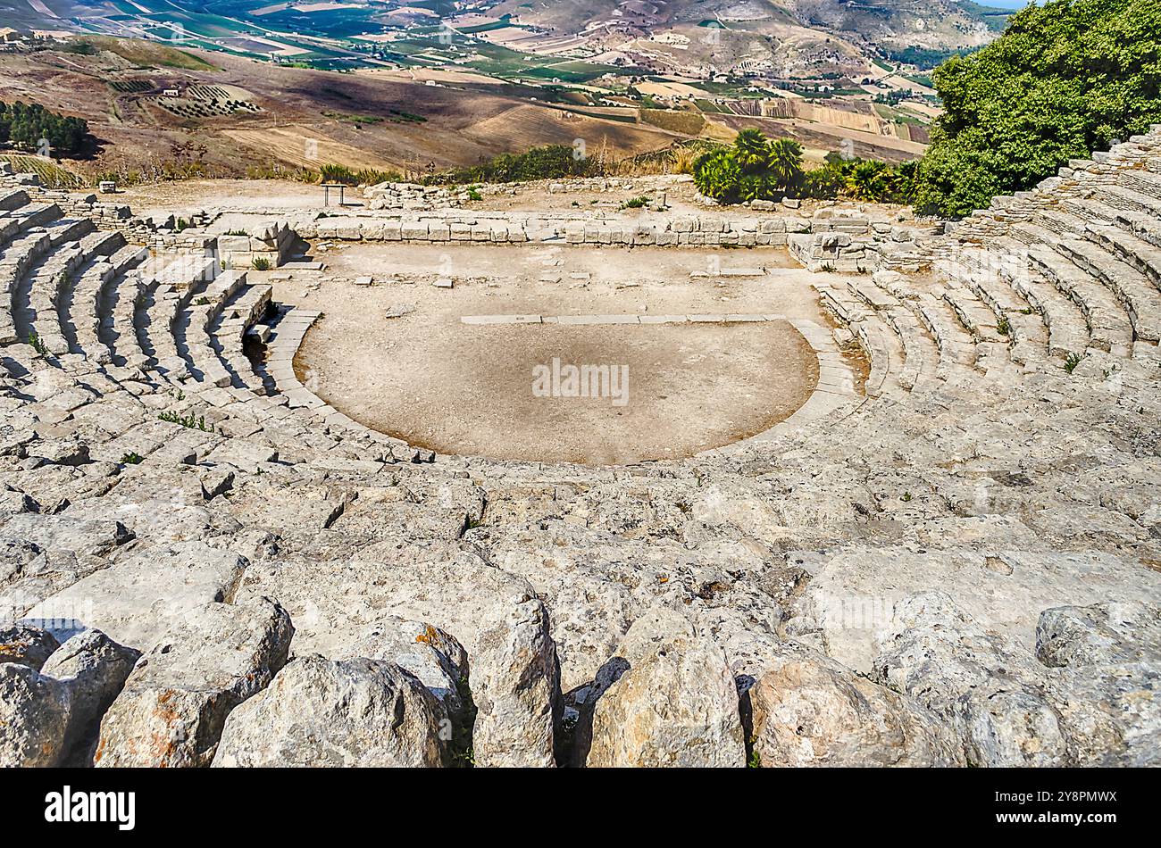 Ruins of the greek theatre of Segesta, iconic landmark in Sicily, Italy ...
