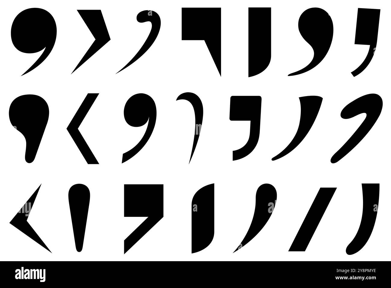 Set of different comma signs isolated on white Stock Photo - Alamy