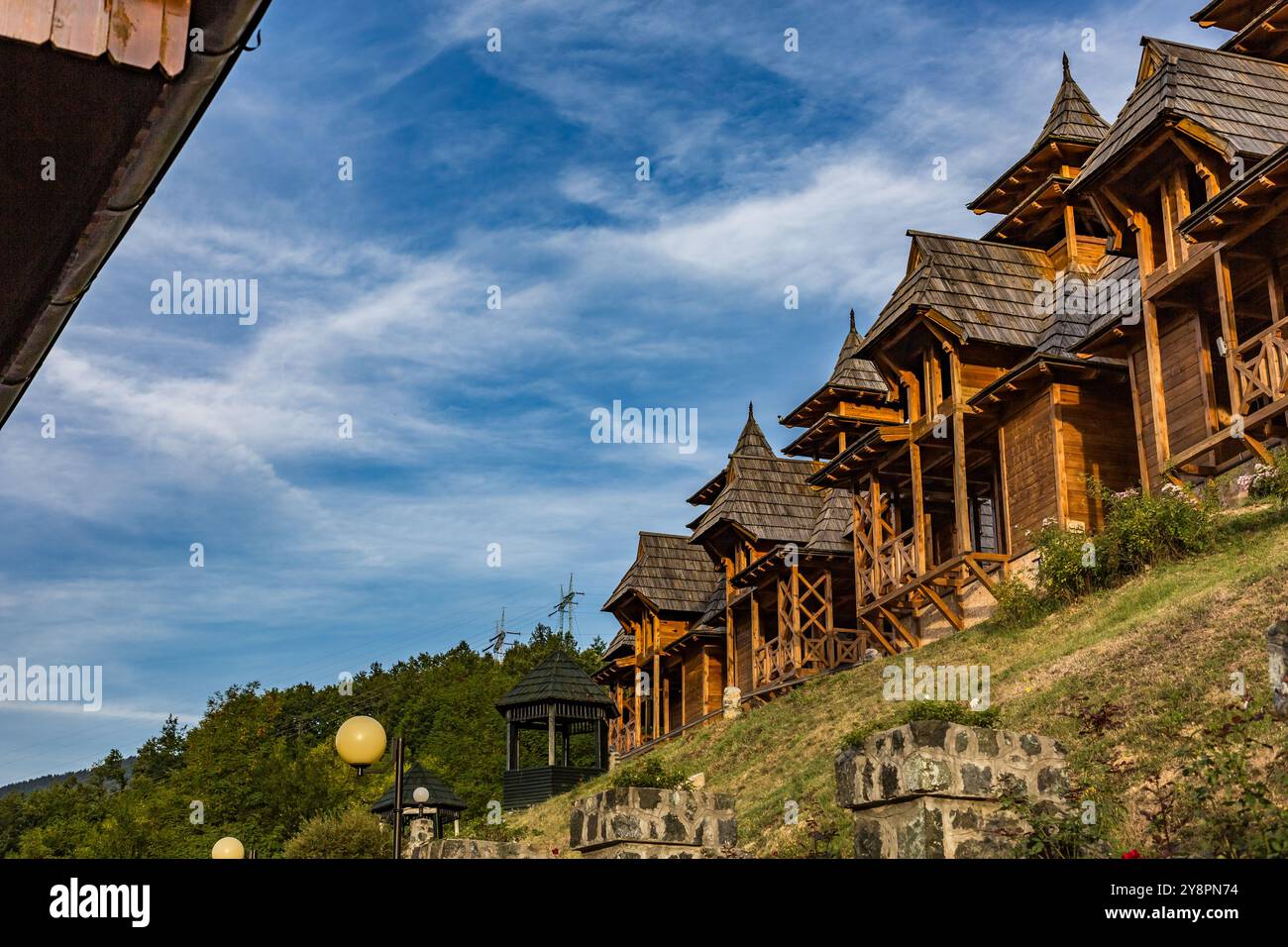 Serbian architecture of wooden buildings with beautiful natural ...