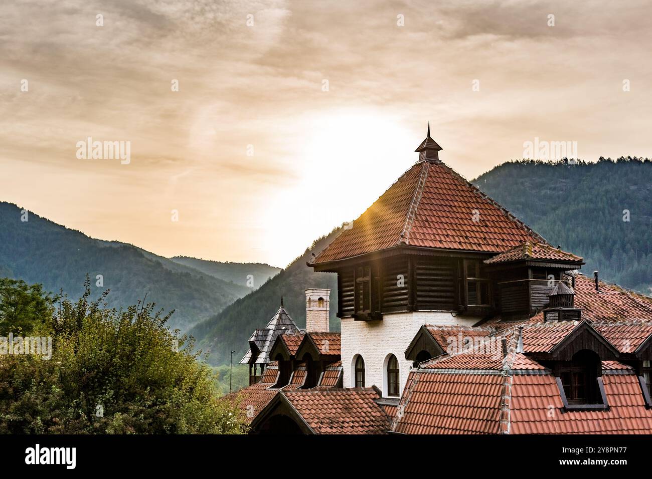 Serbian architecture of wooden buildings with beautiful natural ...