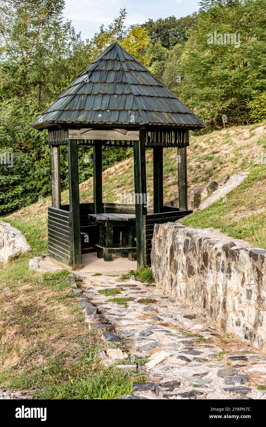 Serbian architecture of wooden summerhouse with beautiful natural ...
