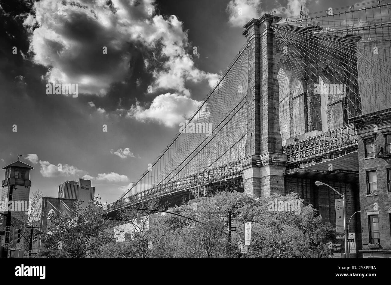 The iconic Brooklyn Bridge, one of the major landmarks in New York City ...