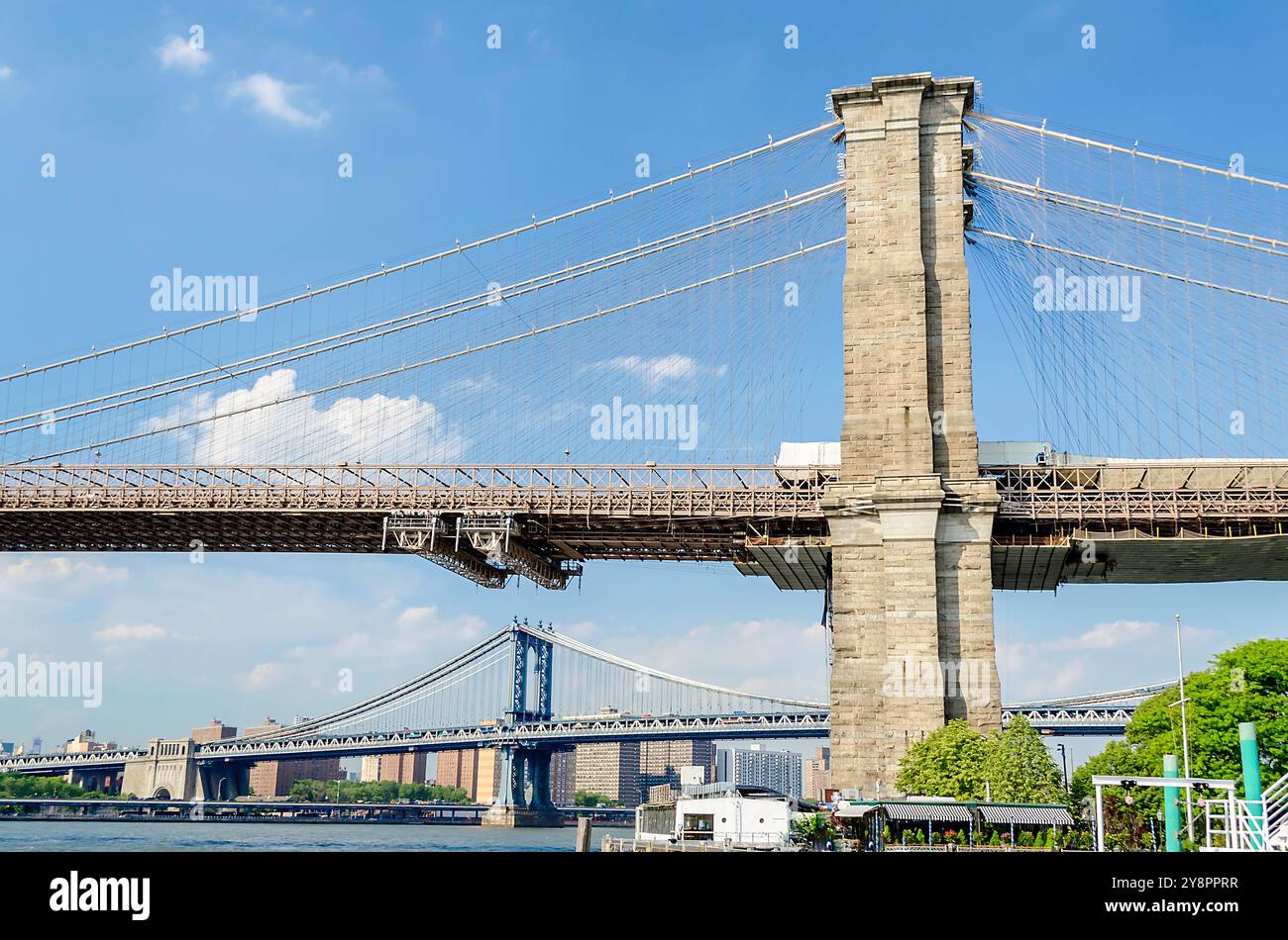 The iconic Brooklyn Bridge, one of the major landmarks in New York City ...