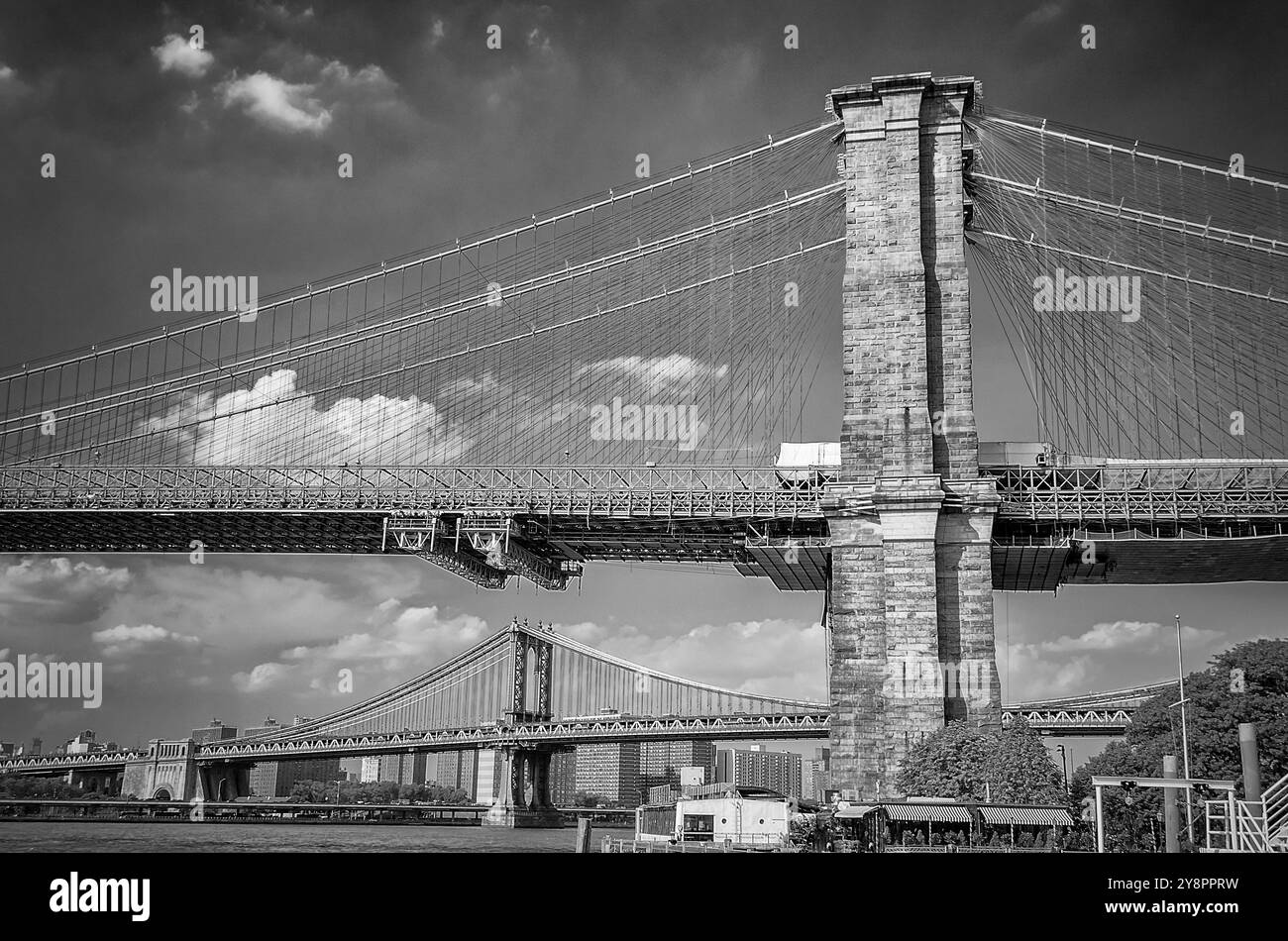 The iconic Brooklyn Bridge, one of the major landmarks in New York City ...