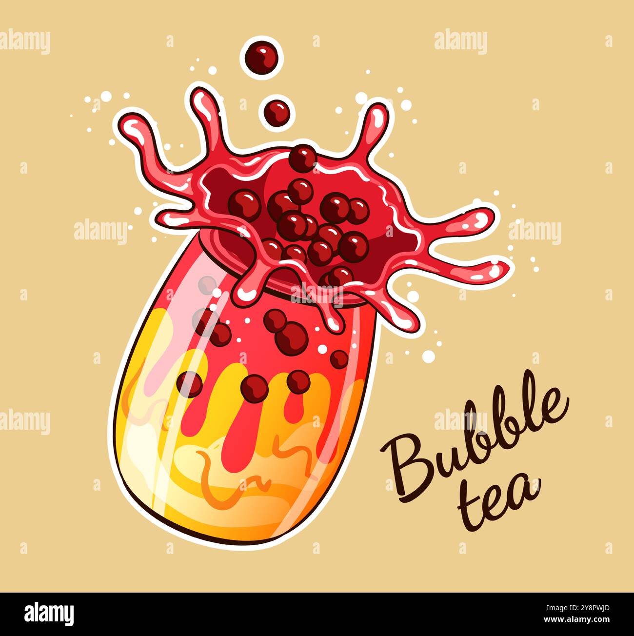 Bubble tea. Tropical beverage with falling tapioca balls and juice ...