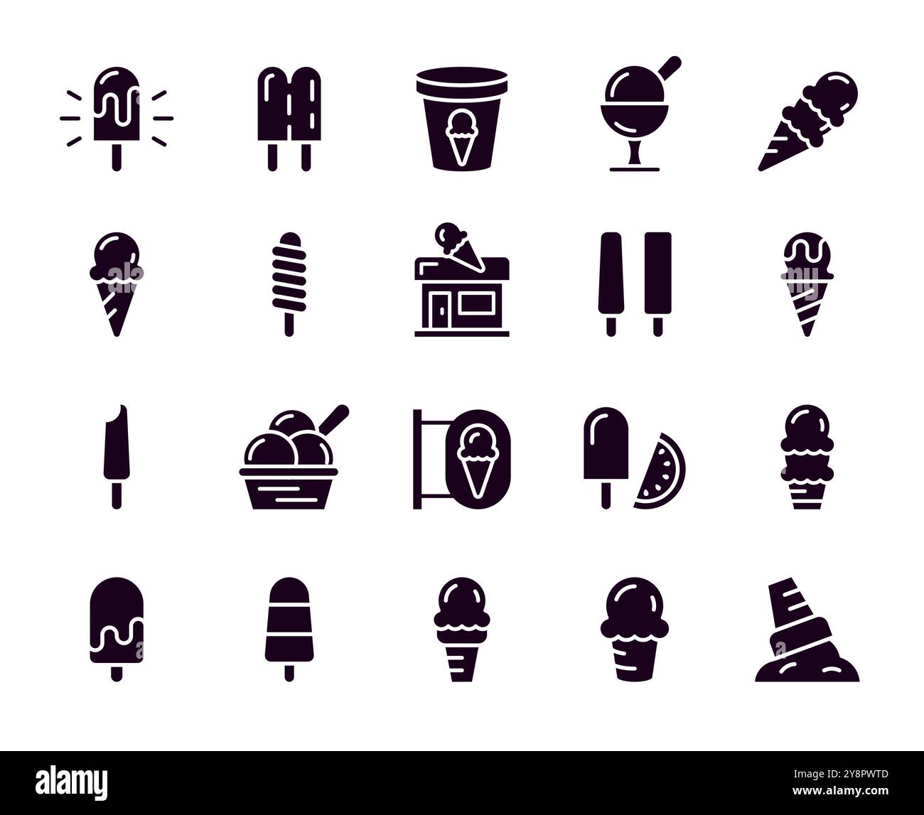 Icecream icons. Ice cream cone dessert, gelato scoop, summer popsicles delicious food. Soft and ...