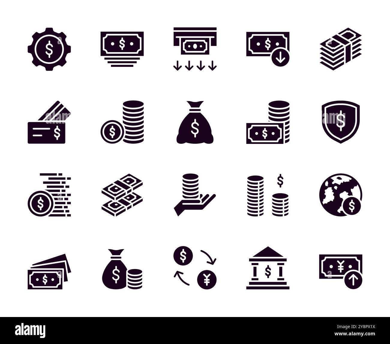 Cash icons. Dollar coins. Money bank payment. Wallet and banknote ...