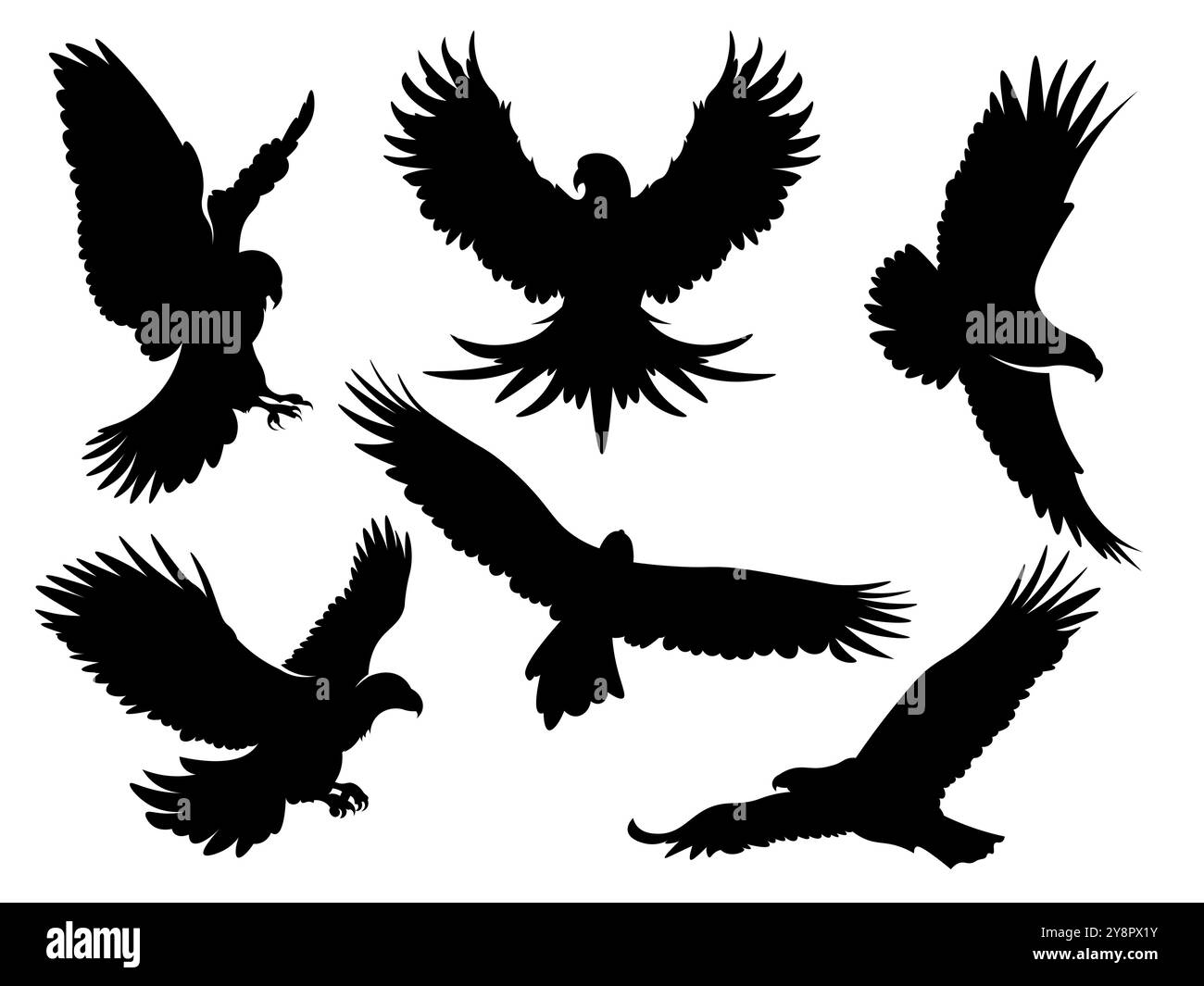 Eagle icons. Flying hawk. Bald falcon. Hunting bird. USA animal ...