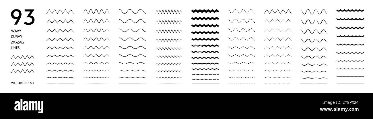 Wavy lines. Zigzag squiggly waves. Curvy wiggle or ripple graphic. Undulate wiggly sine. Black ...