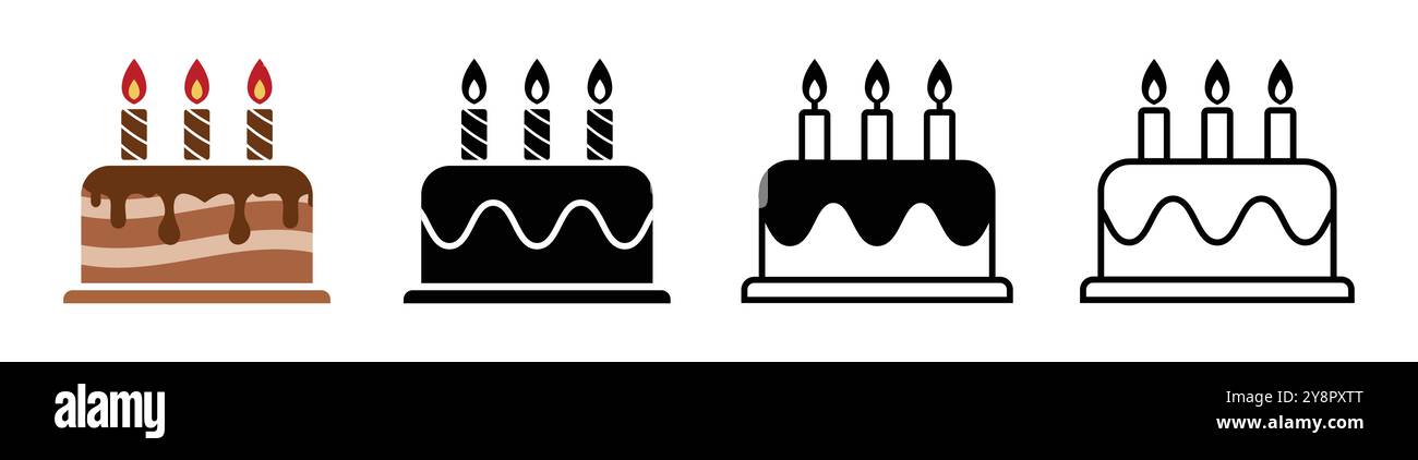 Birthday cake icon symbol. Birthday cake vector icon set. Isolated ...