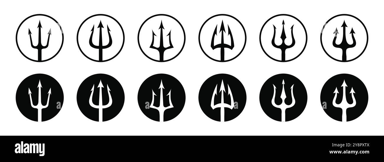 Trident icon set in circle shape vector illustration isolated on white ...