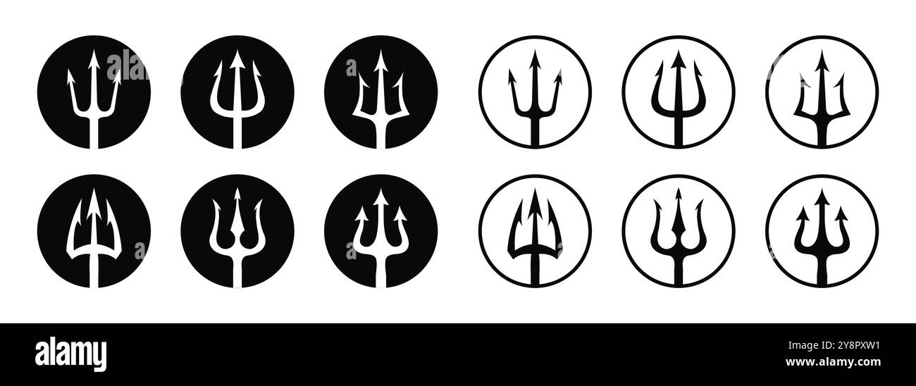 Trident vector icon set in circle shape flat and outline design ...