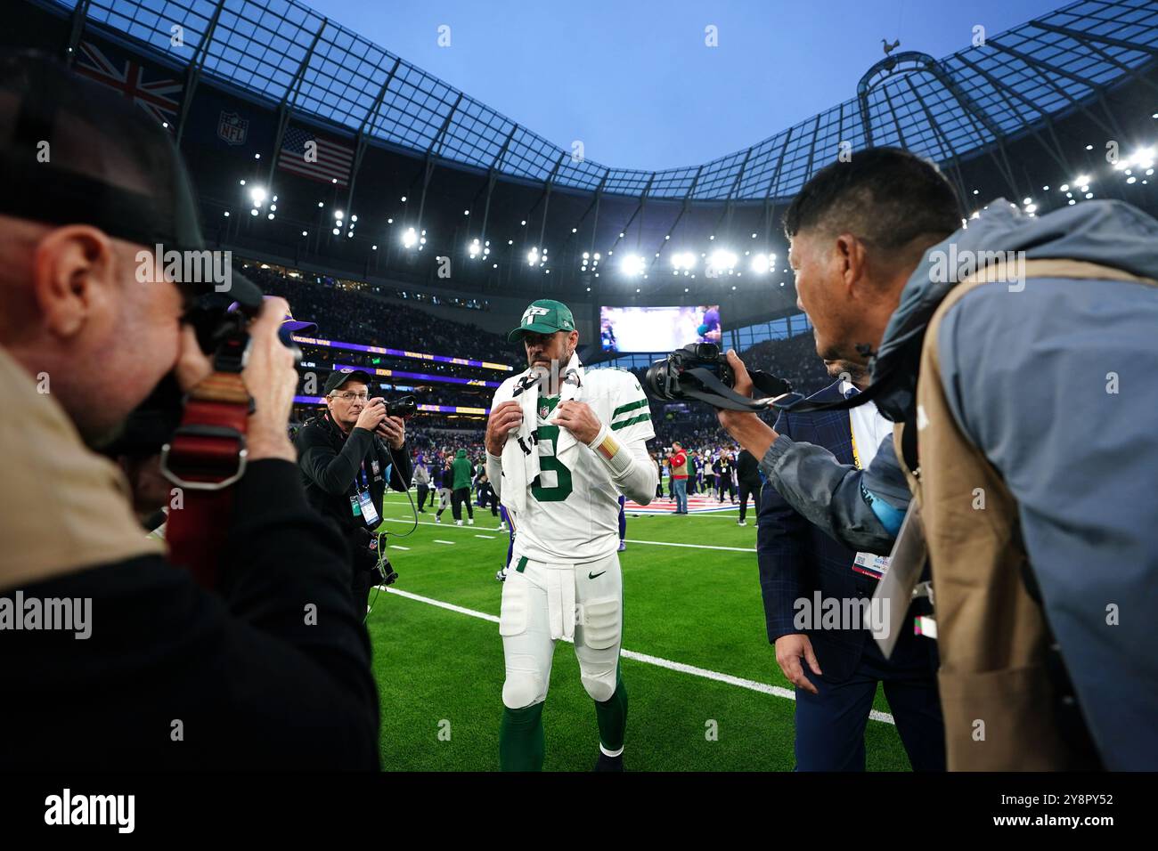 New York Jets' Aaron Rodgers after the NFL International match at the ...