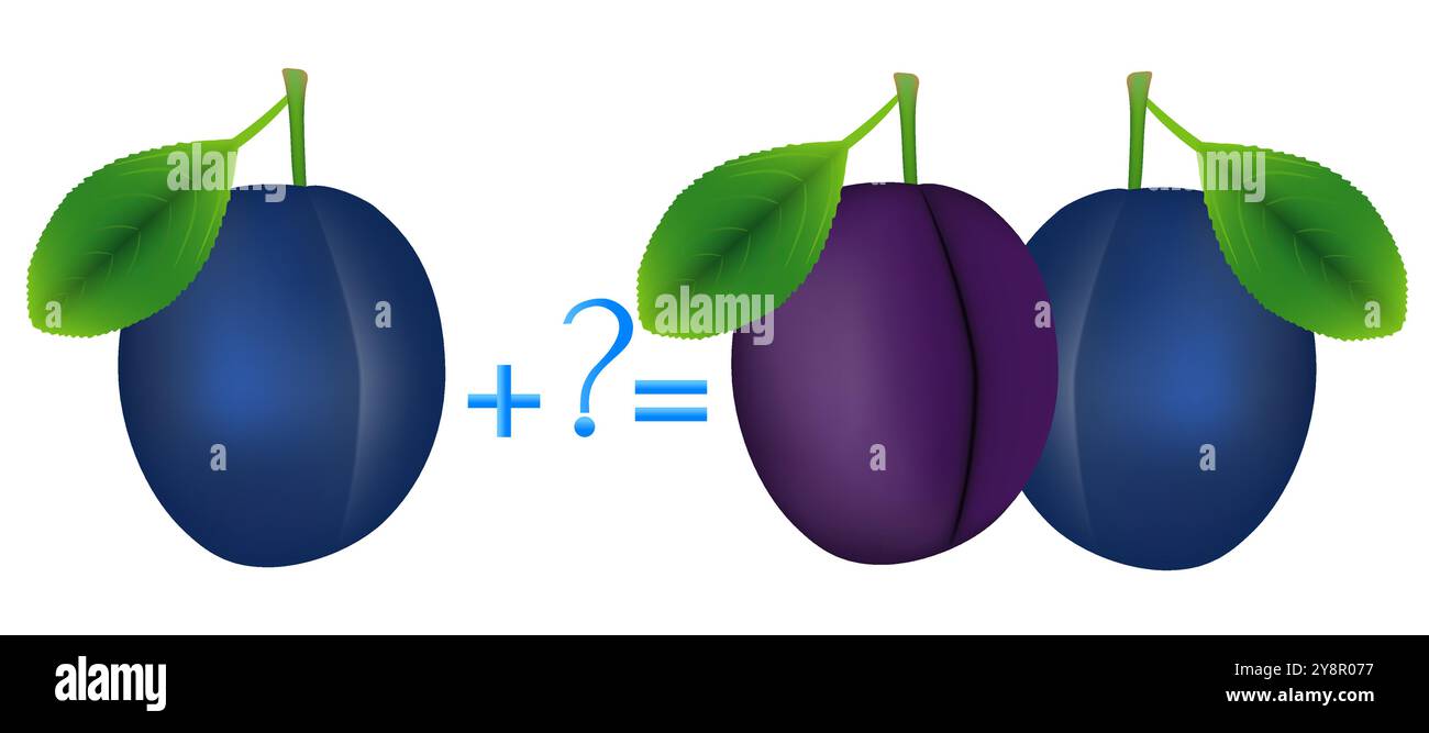 Action relationship of addition, examples with plums. Educational game ...