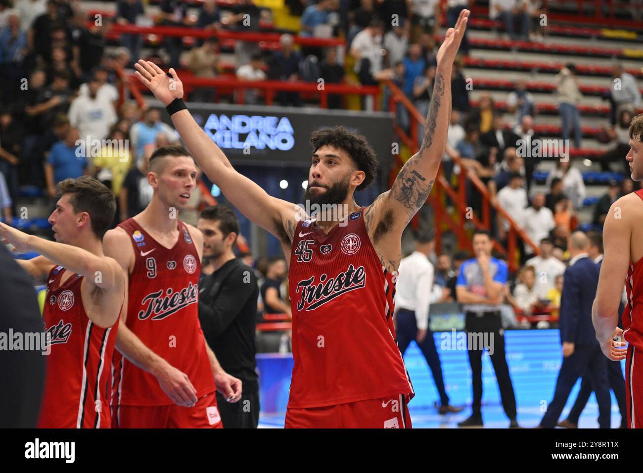Denzel Valentine of Pallacanestro Trieste celebrates the victory ...