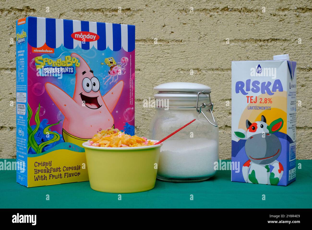 box of monday spongebob squarepants breakfast cereal with bowl sugar ...