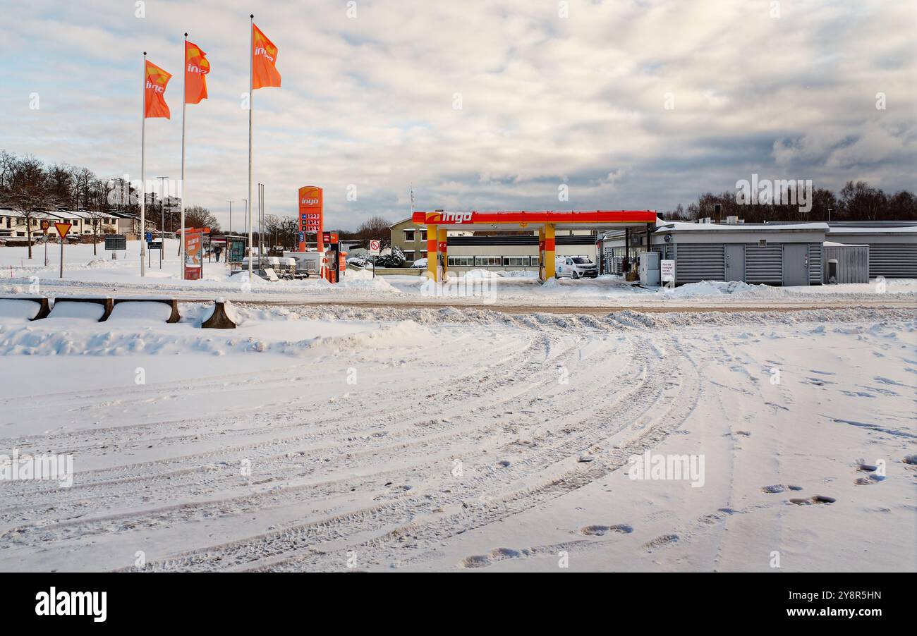 The gas station "ingo" on a winter's day in Karlshamn Stock Photo - Alamy