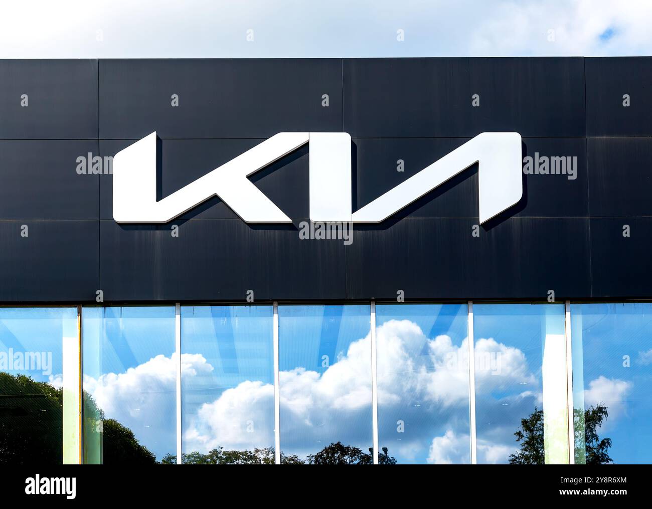 Novgorod, Russia - August 29, 2024: Korean automaker brand KIA. KIA ...