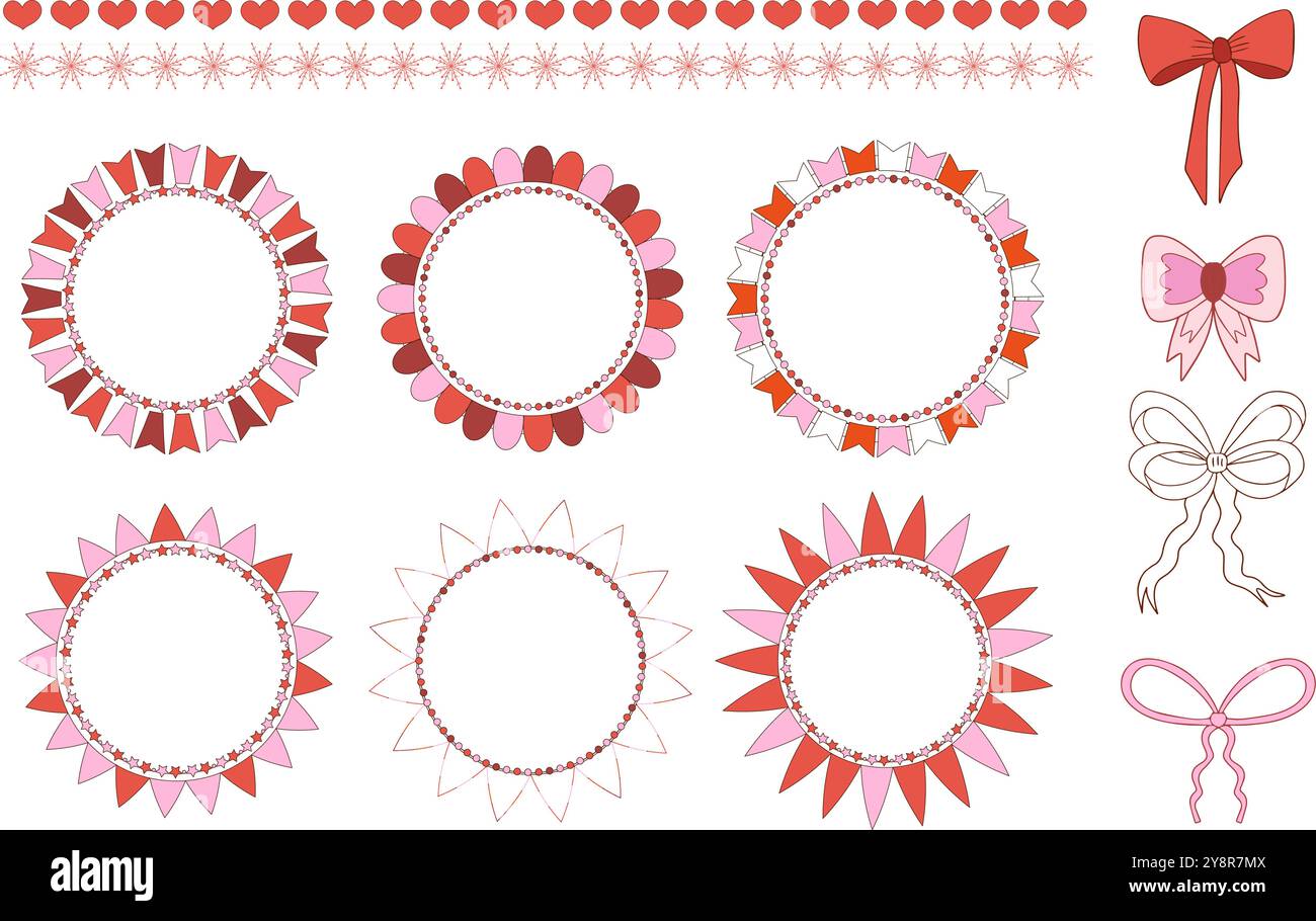Cute coquette aesthetic pink and red frame set ribbon bow in vintage ...