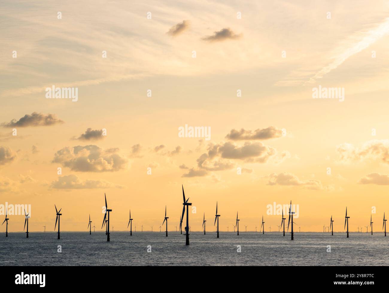 Wind turbines that are part of an offshore wind farm in the North Sea ...