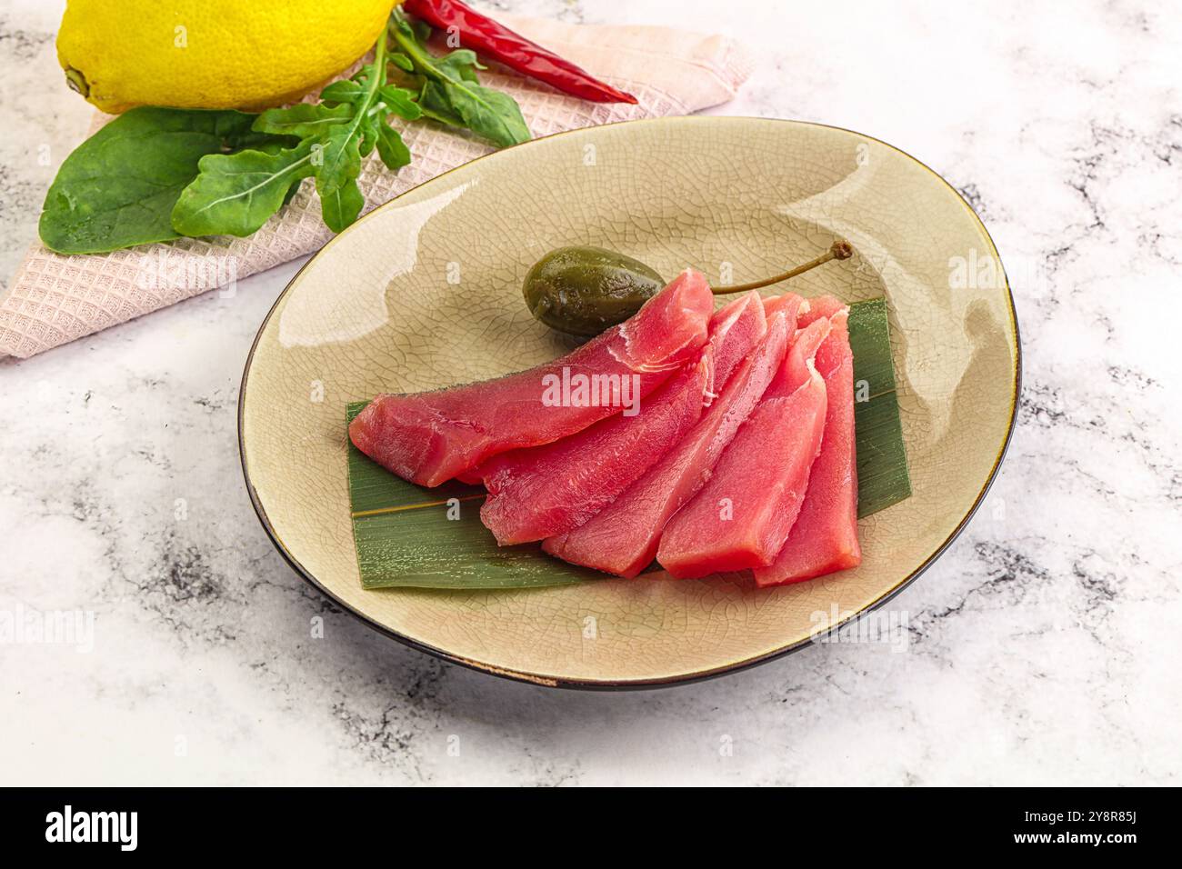 Fresh raw tuna sashimi slices appetizer Stock Photo - Alamy