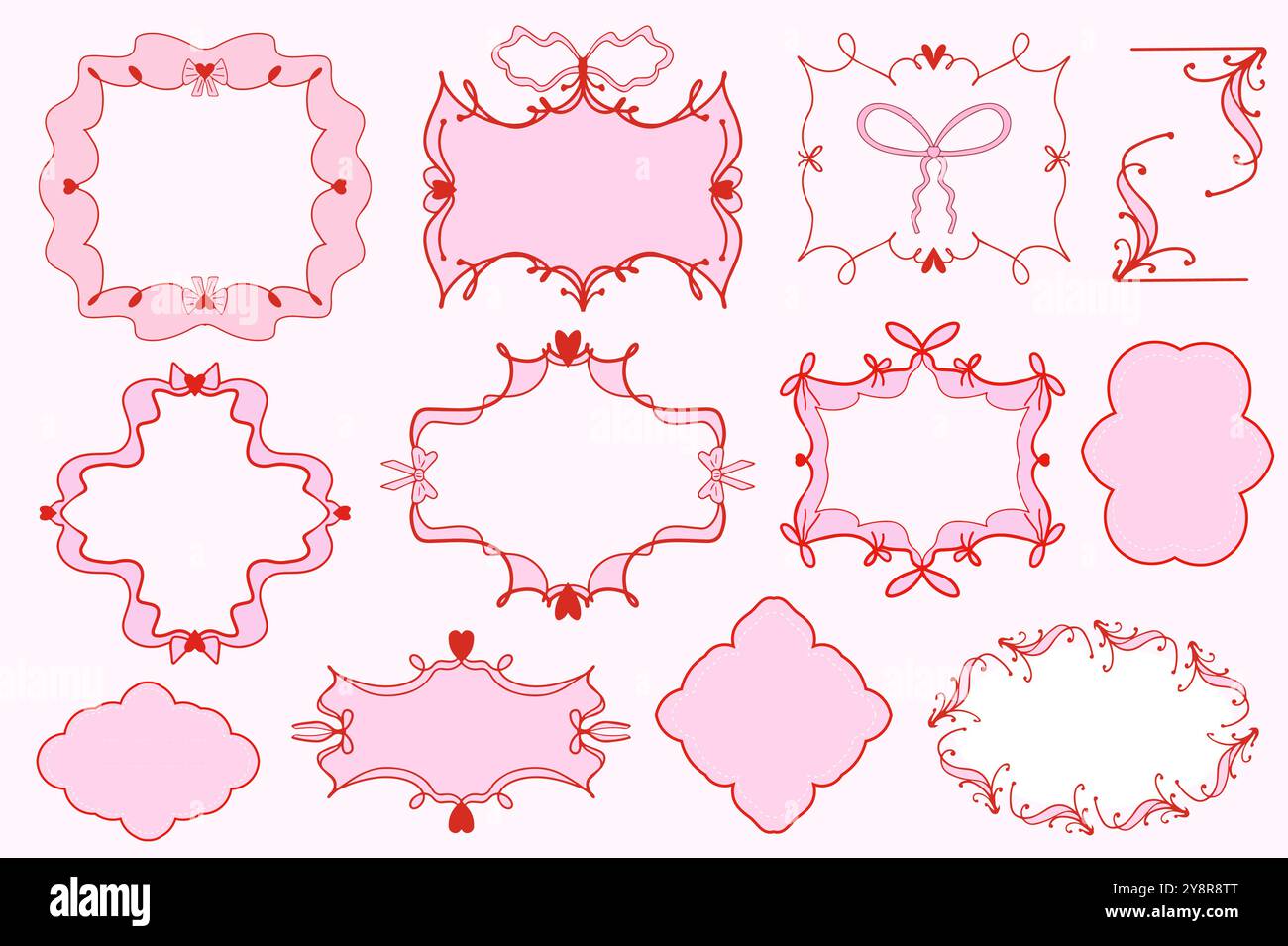 Cute coquette aesthetic pink and red frame set ribbon bow in vintage ...