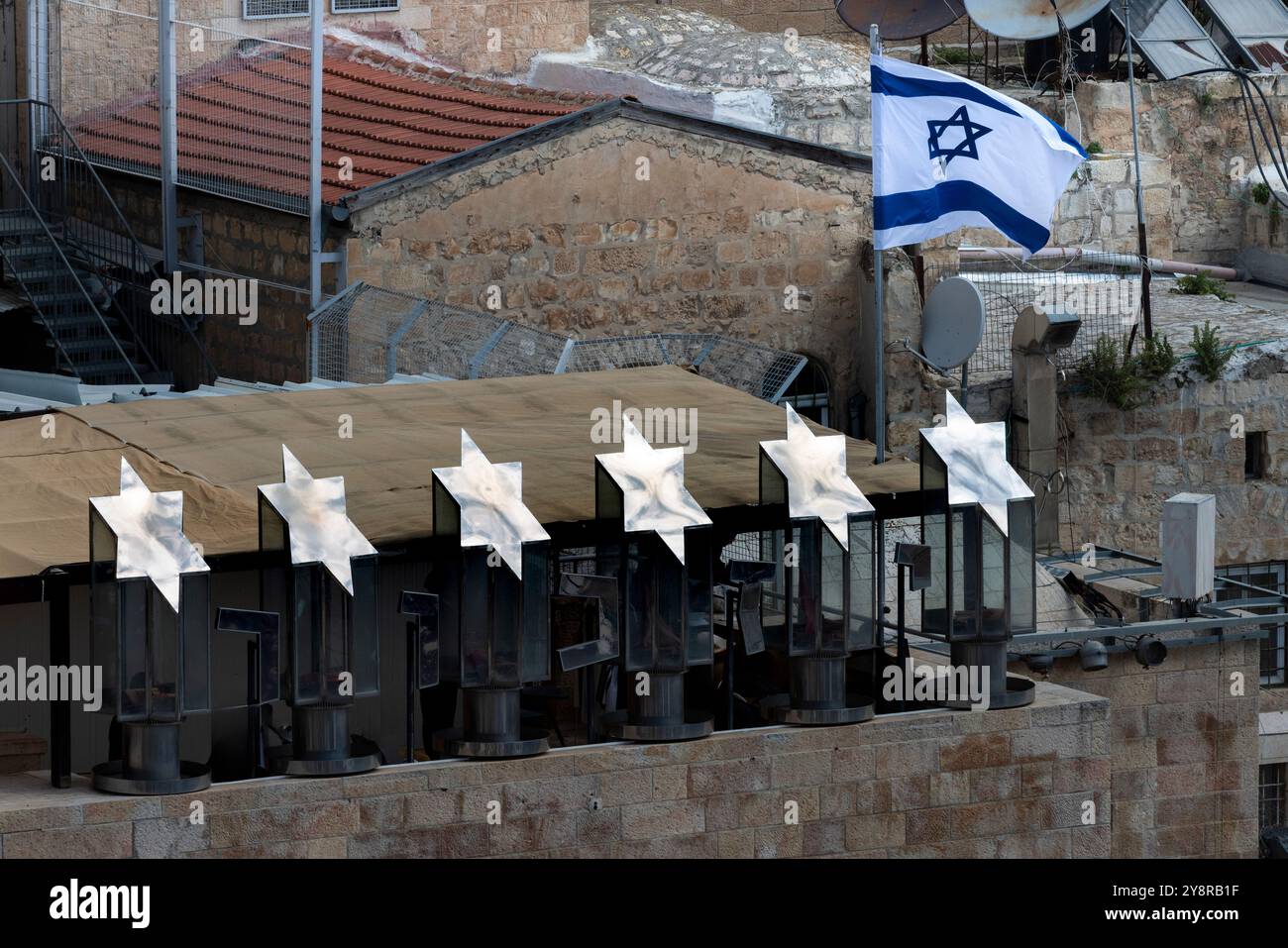 A Holocaust memorial with six silver stars representing six milliion ...