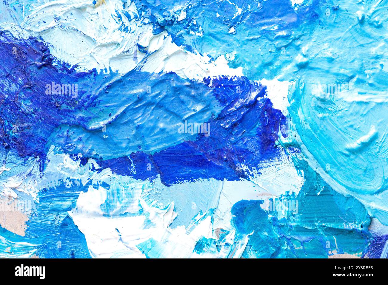 Blue oil color spots on a painting palette Stock Photo - Alamy