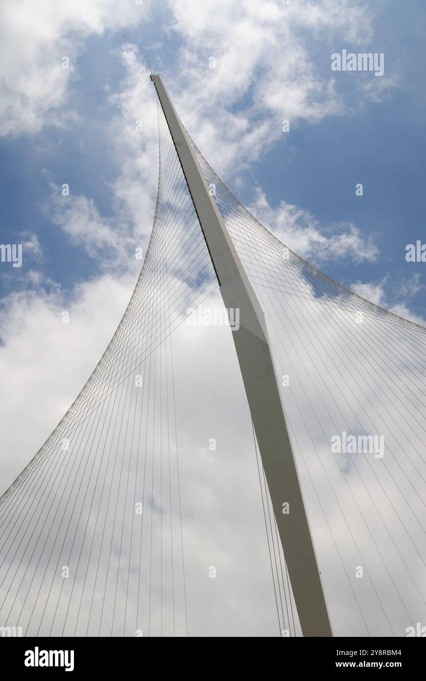 The white Bridge of Strings or Chord Bridge, a modern suspension bridge ...