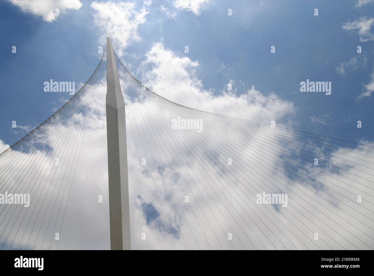 The white Bridge of Strings or Chord Bridge, a modern suspension bridge ...