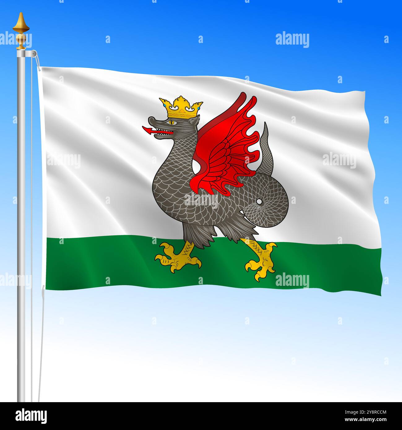 City of Kazan, Tatarstan, Russia, waving flag on the blue sky ...