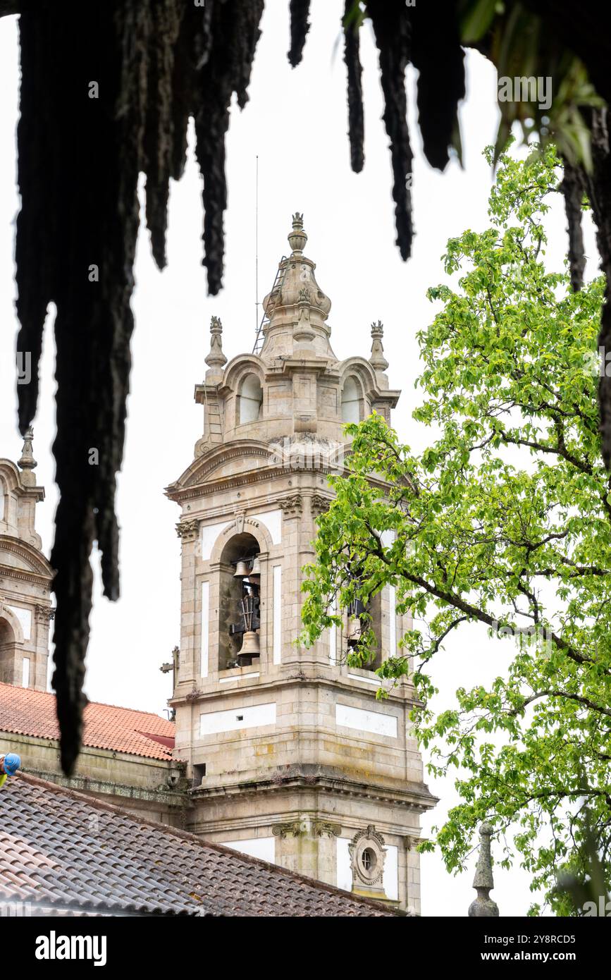 Bell tower of famous baroque basilica Bom Jesus do Monte in Braga, seen ...