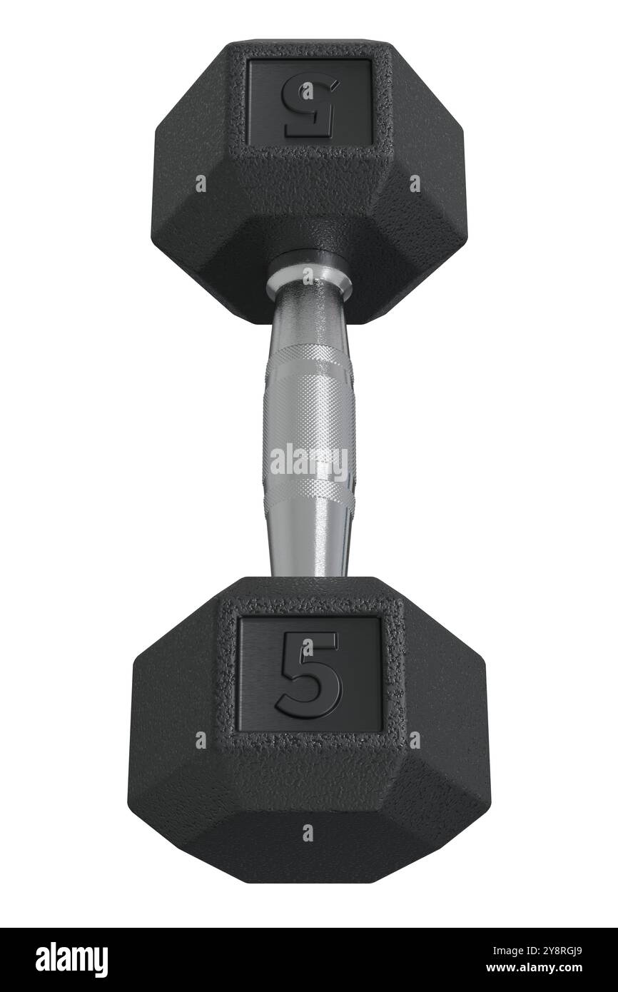 Hex Dumbbell with number 5, weightlifting gym equipment top view Stock ...