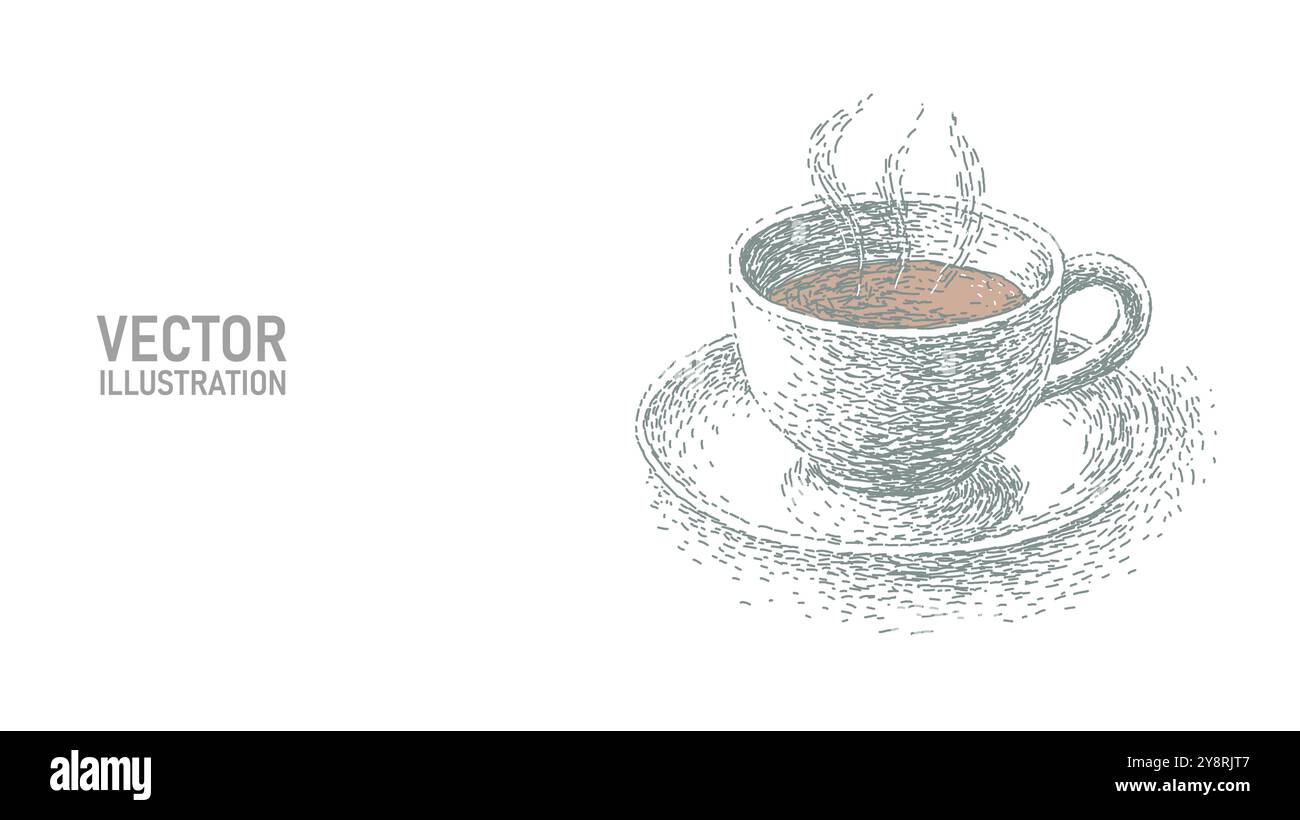 Coffee cup line art sketch. Drawing of tea cup morning cafe hot drink ...