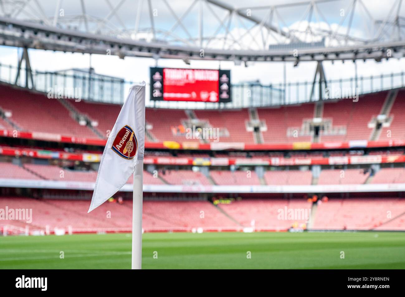 LONDON, ENGLAND - OCTOBER 5: A detailed view of a corner flag with the ...