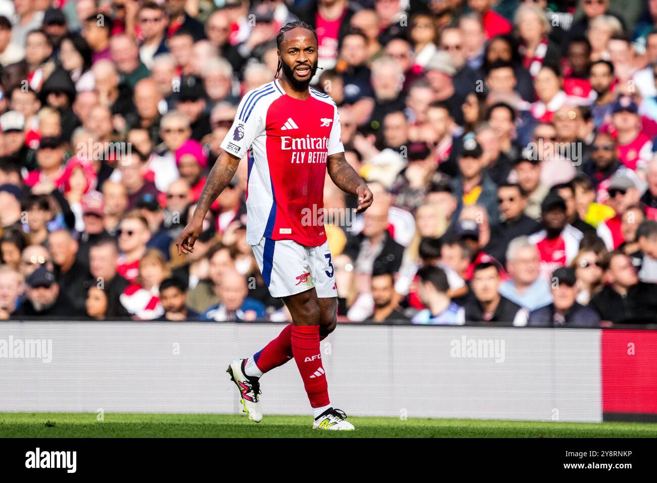 LONDON, ENGLAND - OCTOBER 5: Raheem Sterling of Arsenal FC looks on ...