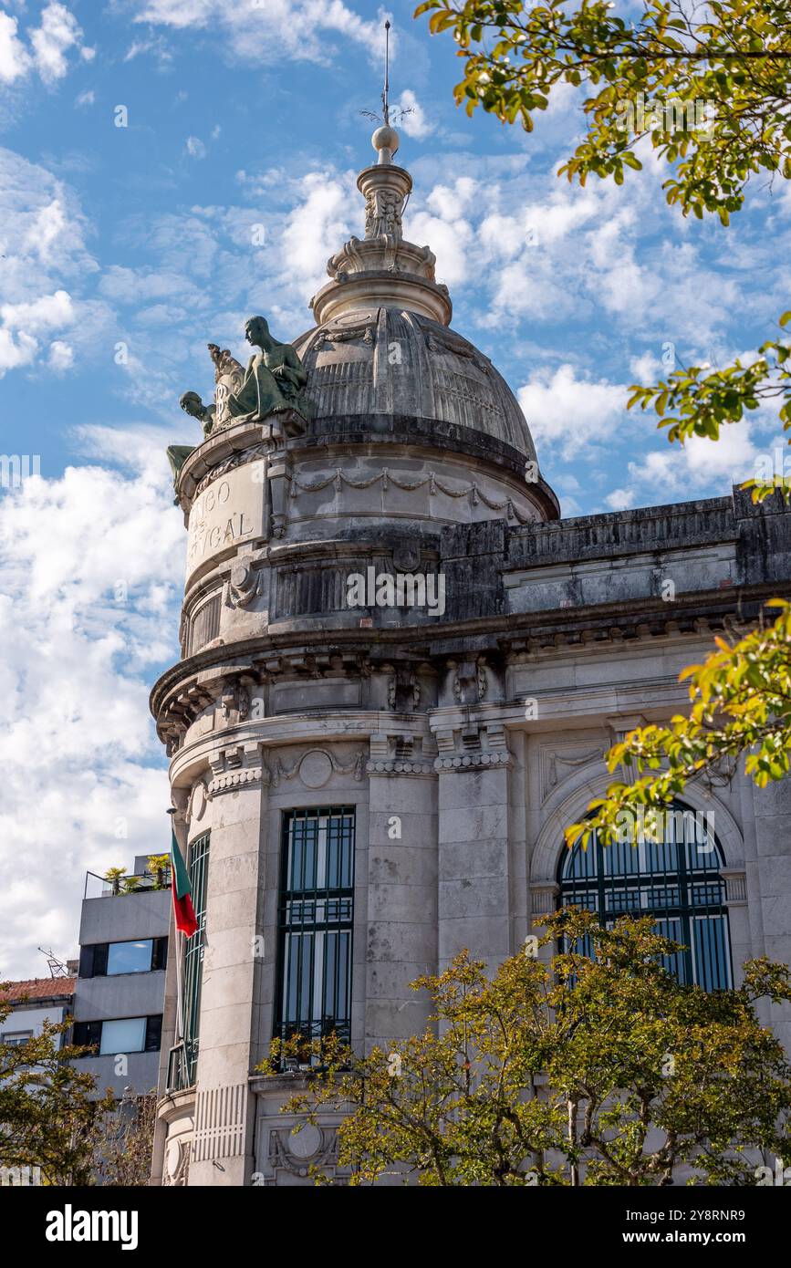 Decorative art nouveau building headquartering the Bank of Portugal in ...