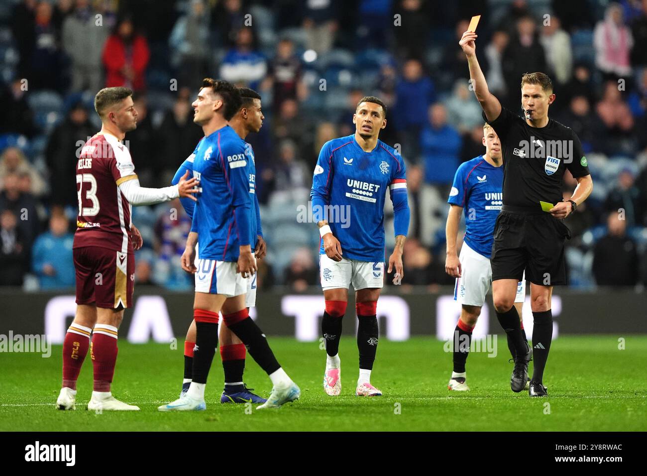 Rangers' Ianis Hagi (second left) is shown a red card by referee David ...