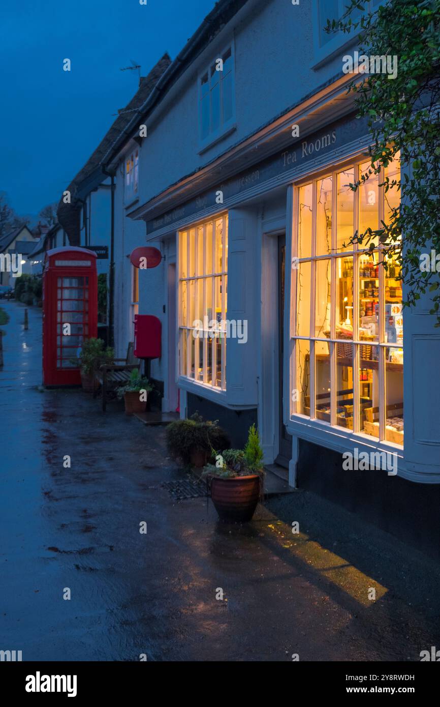 The village shop and post office on a wet evening in Hoxne Suffolk ...