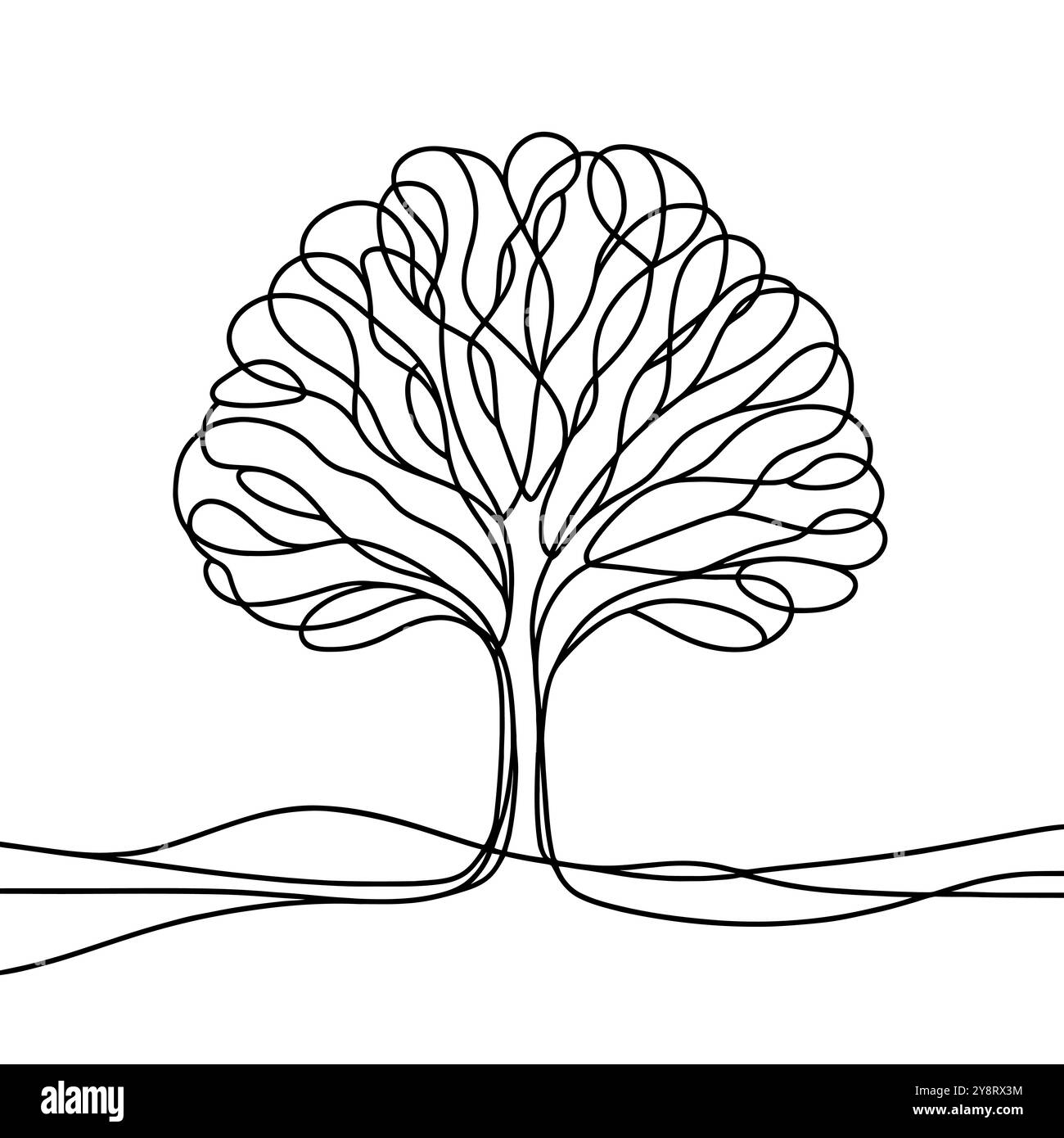 Continuous line drawing of tree. One line drawing background. Vector ...