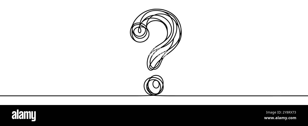 Continuous linear drawing of question mark. One line drawing background ...