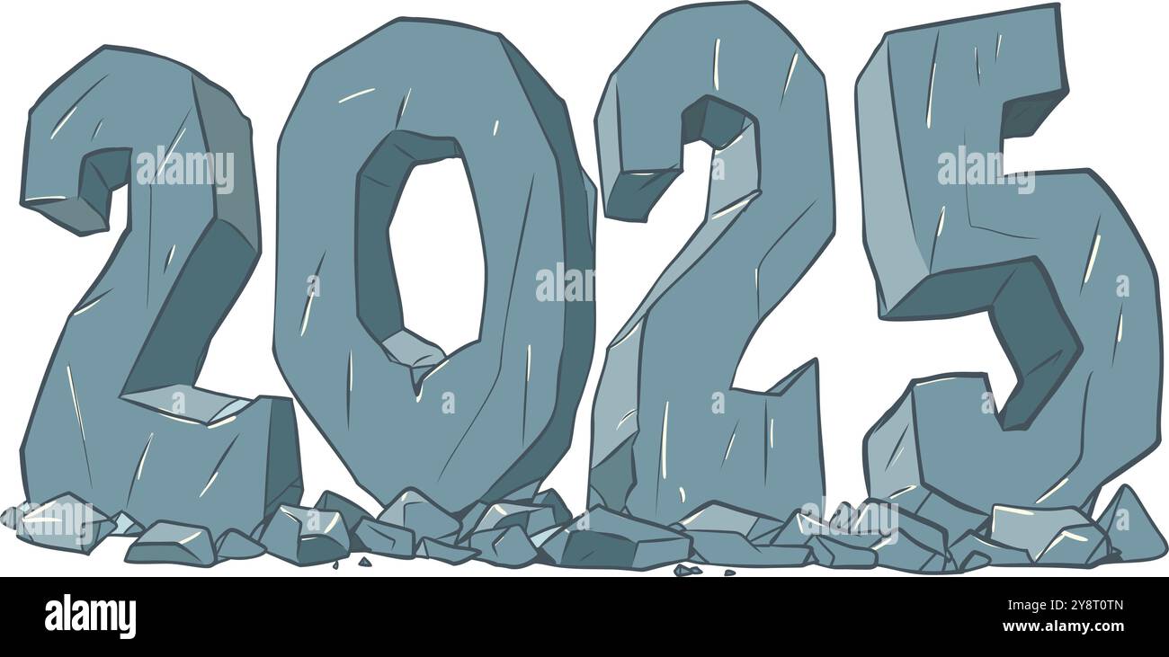 Coming New Year and Christmas 2025. Numbers 2025 from blue-gray ice ...