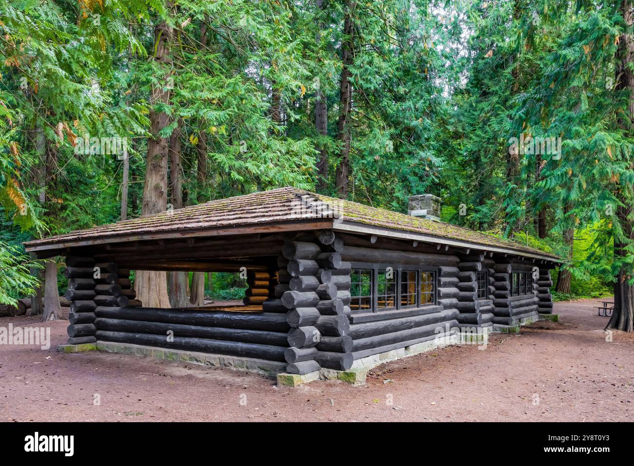 Rustic style log picnic pavilion built by the Civilian Conservation ...