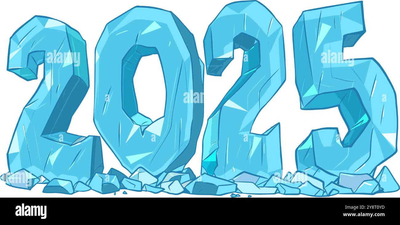 Coming New Year and Christmas 2025. Numbers 2025 from blue ice ...