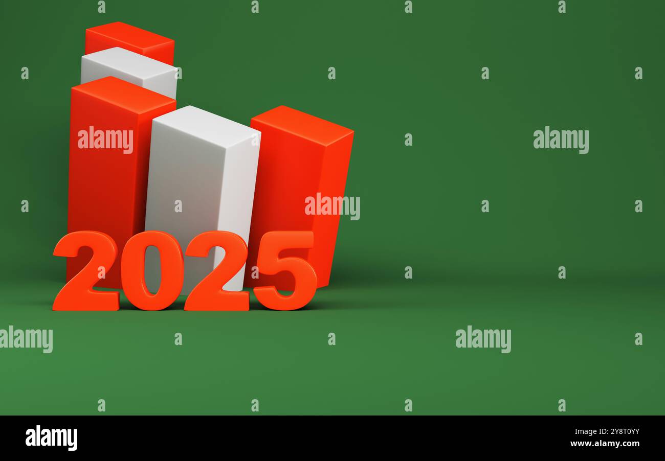 Red 2025 new year digits with blocks on green background. Minimalism ...