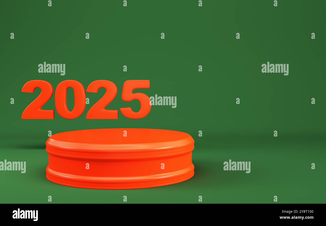 Red 2025 new year digits on green background with podium. Minimalism ...